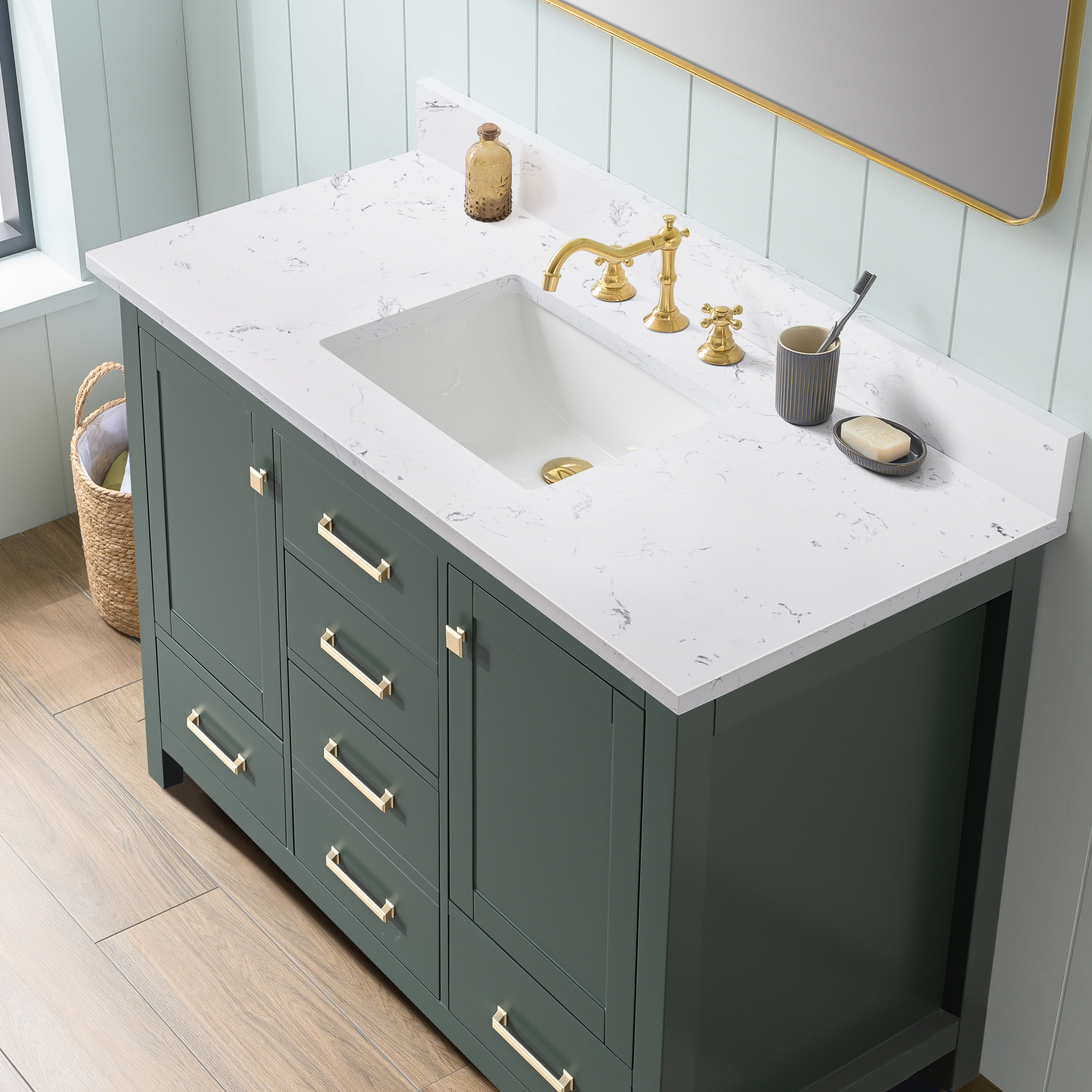 SOUEEUM 48'' Engineered Stone Single Bathroom Vanity Top with Sink ...