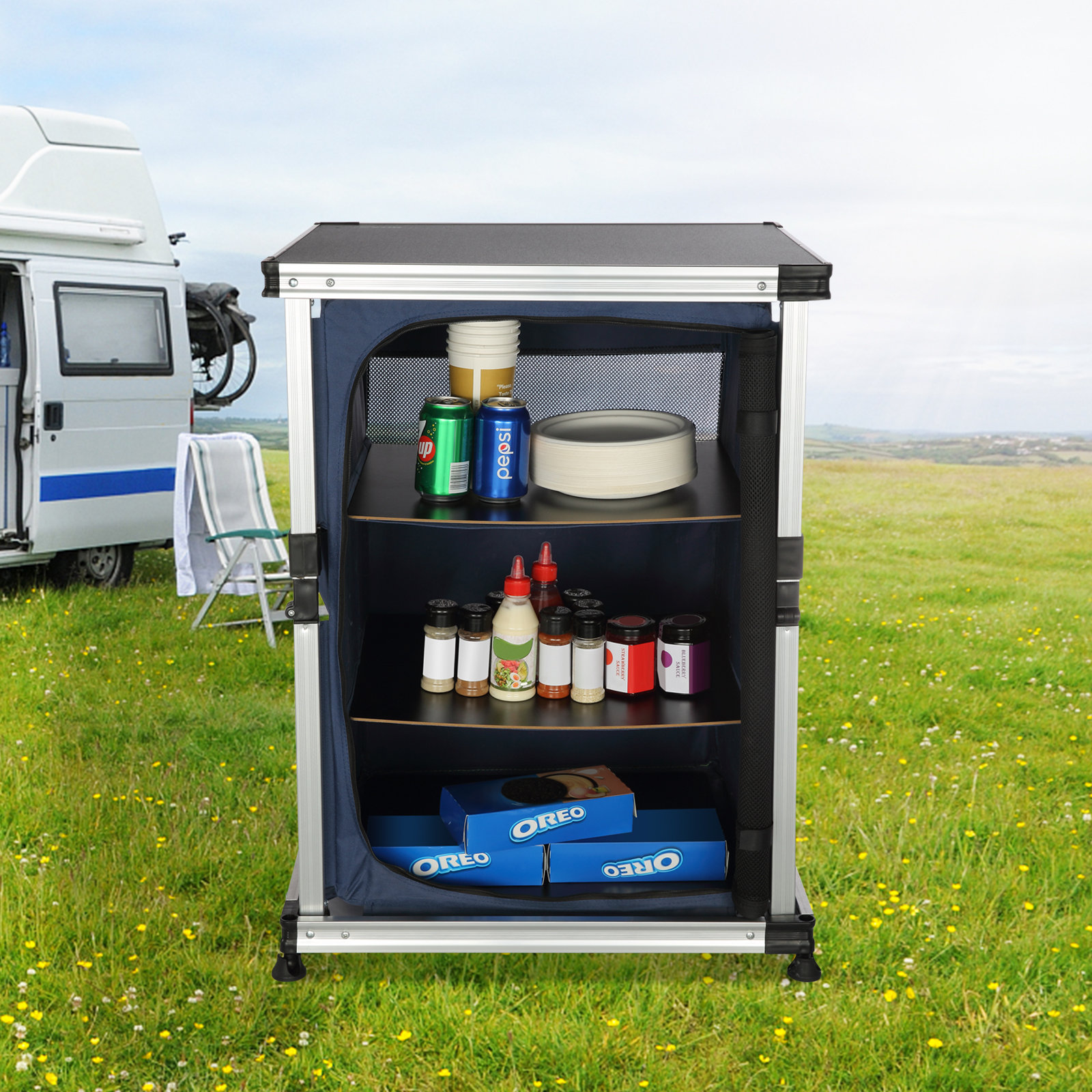 VEVOR Camping Kitchen Table, Pop-up Aluminum Portable Folding Cook ...