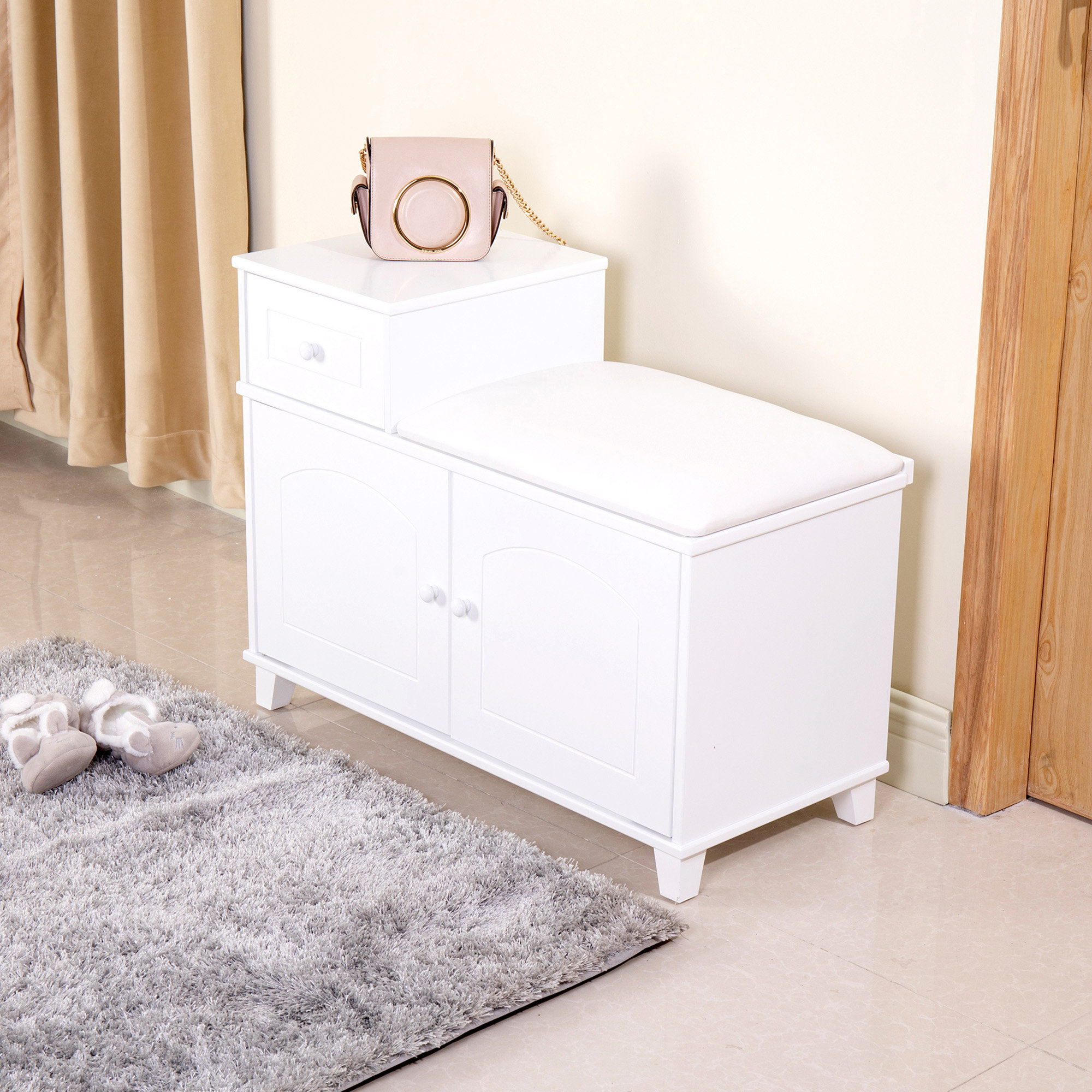 Ophelia & Co. Shoe Storage Bench Cabinet With Fireproof Cushion, Double ...