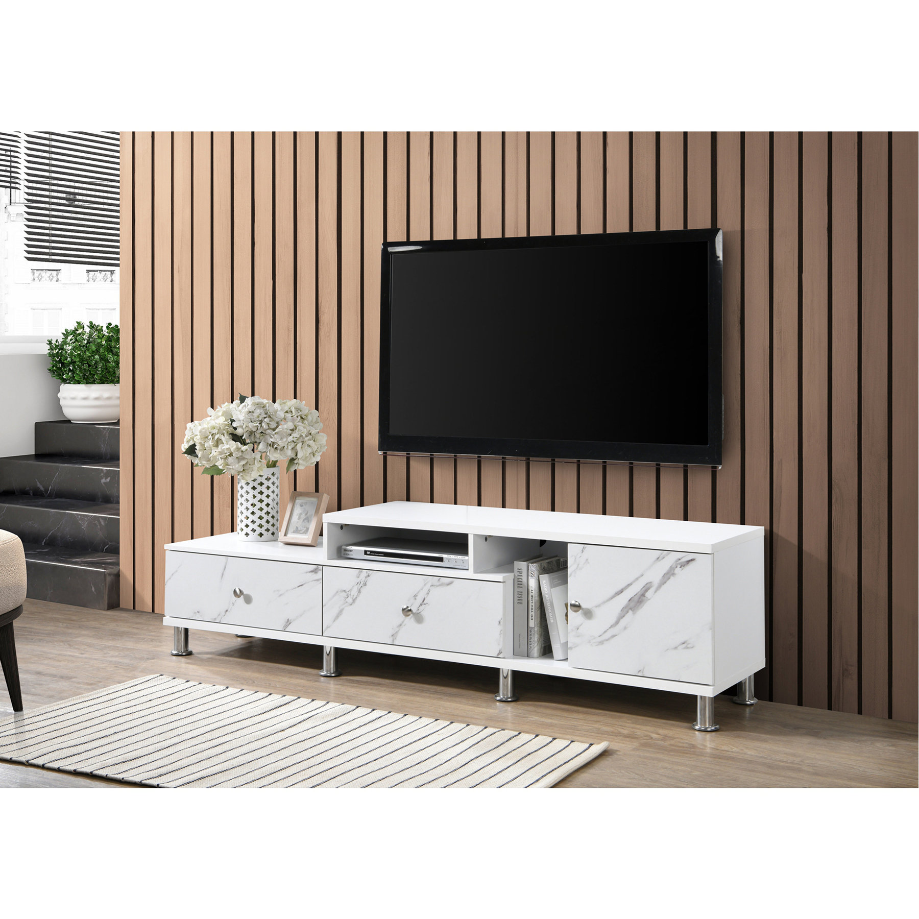 Brayden Studio® 1pc Modern Sleek White Finish Faux Marble Accents ...