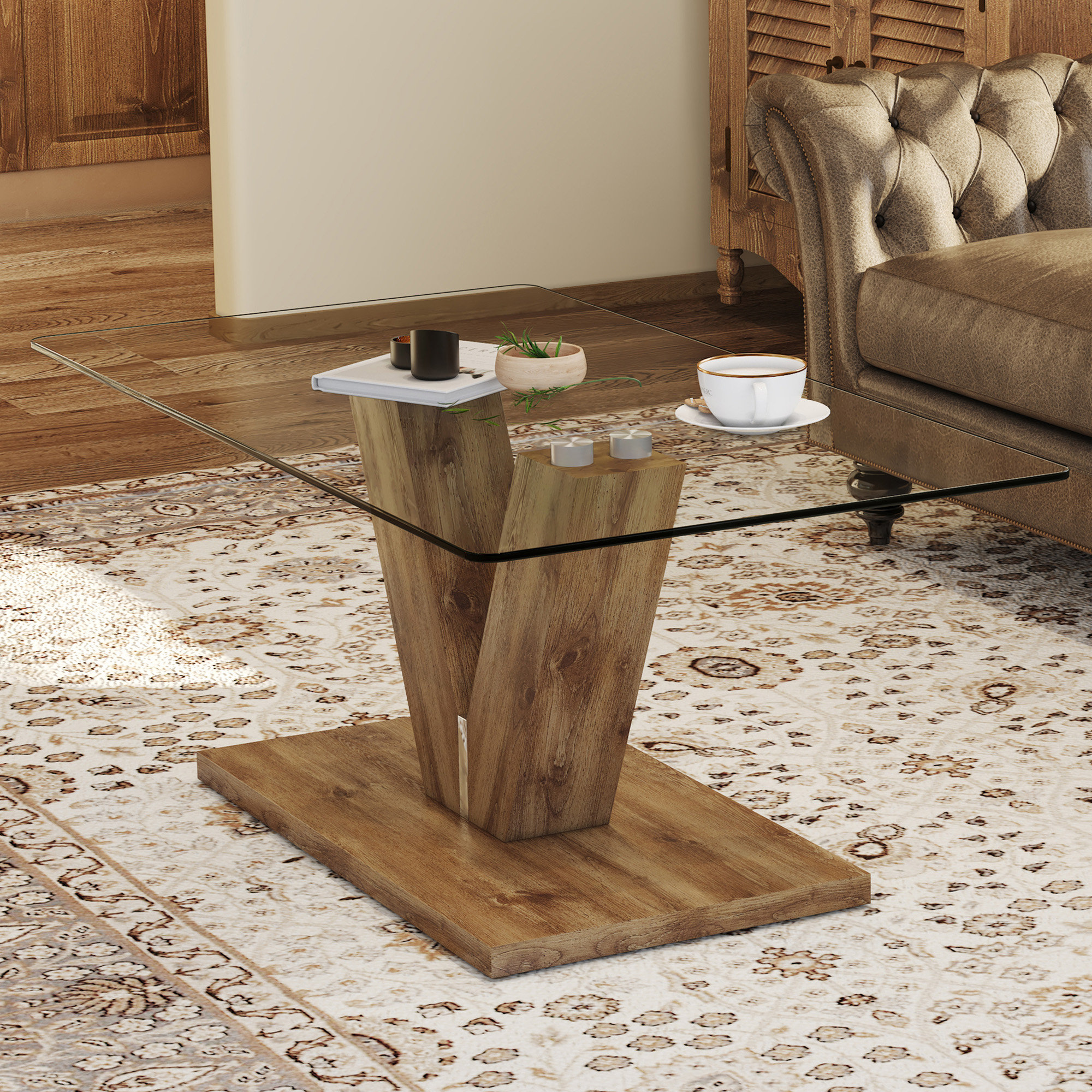 Millwood Pines Coffee Table. Transparent Tempered Glass Tabletop With ...