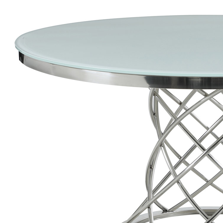 Wrought Studio Round Glass Top Dining Table White and Chrome - Wayfair ...
