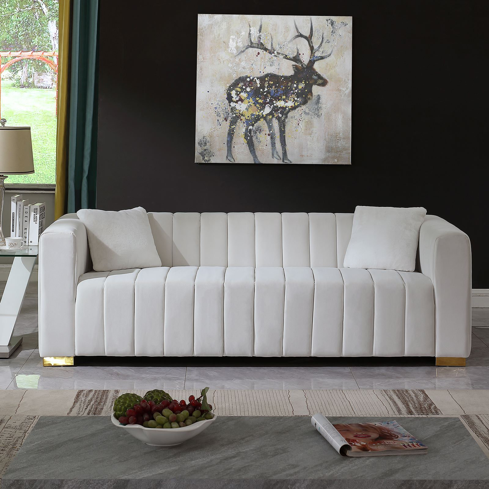 Mercer41 87“ Lital Square Arms vertical channel Sofa - Wayfair Canada