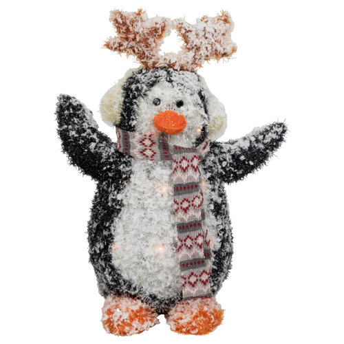 Northlight 22" Lighted Snowy Penguin in Antler Hat Outdoor Christmas ...