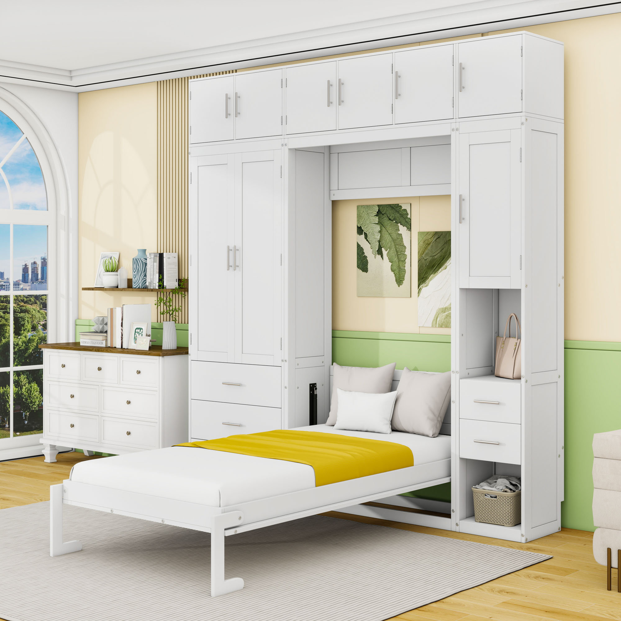 Latitude Run® Multi-functional Wooden Murphy Bed with Built-in Cabinets ...