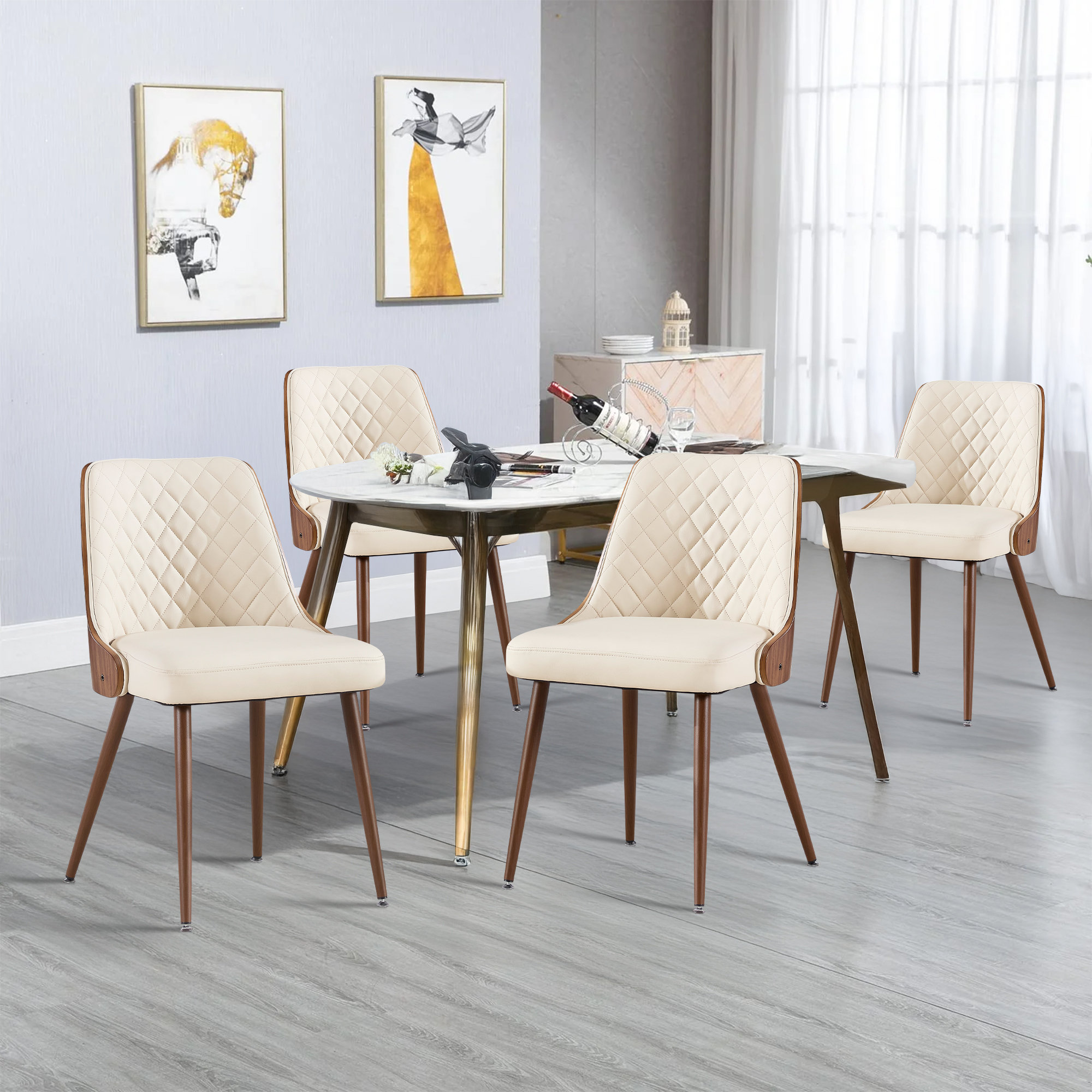 George Oliver Faux Leather walnut backboard dining chair with ...