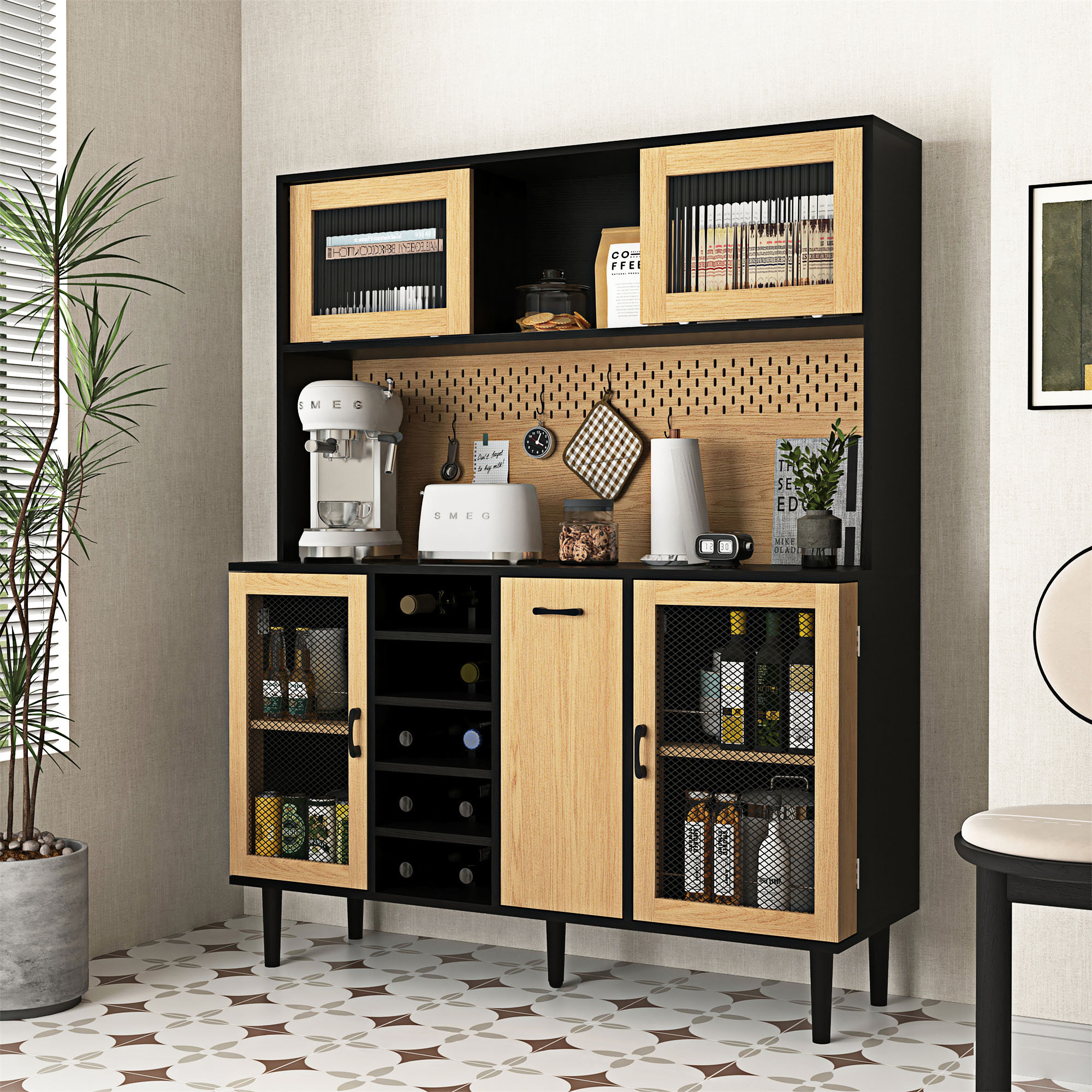 George Oliver Farmhouse Buffet Sideboard Cabinet Coffee Bar Cabinet ...