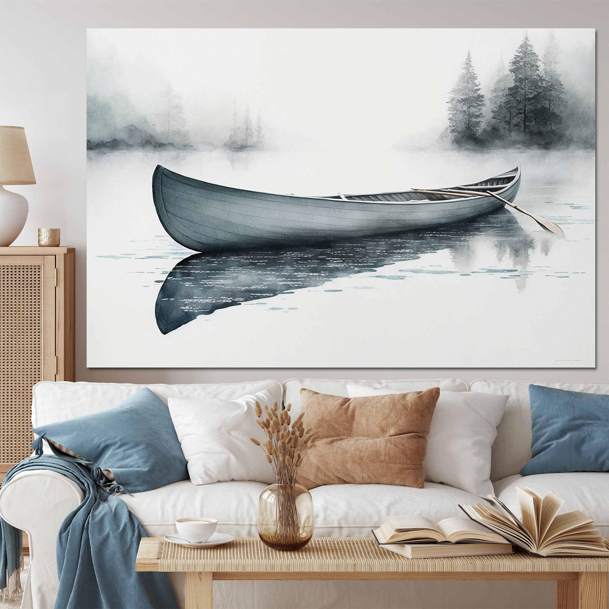 DesignArt Canoe On The Lake II - Coastal Boat Canvas Wall Art | Wayfair