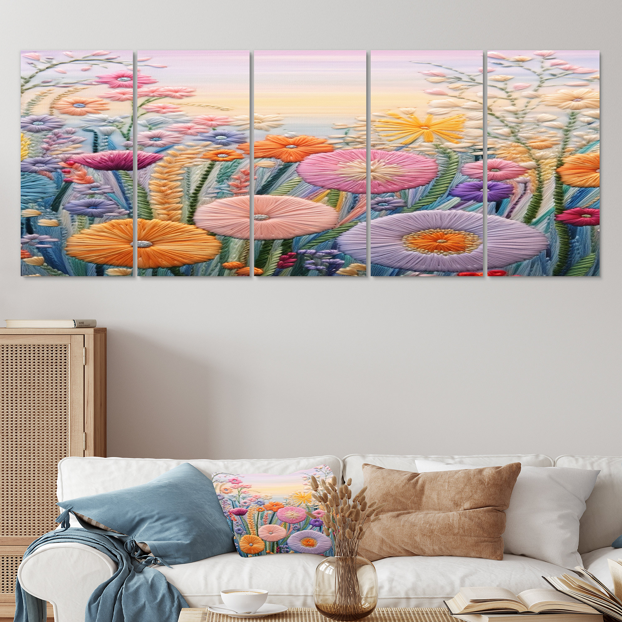 Design Art Pastel Spring Flower Embroidery II - Wildflowers Wall Art ...