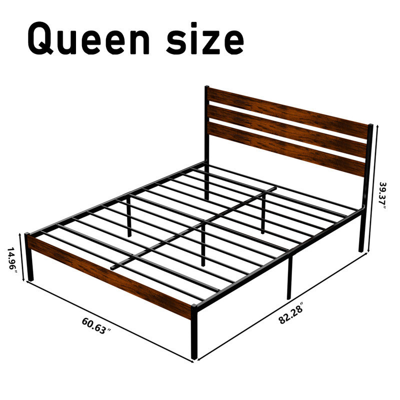 17 Stories Rustic Brown Iron Platform Bed Frame with Exquisite Wood ...