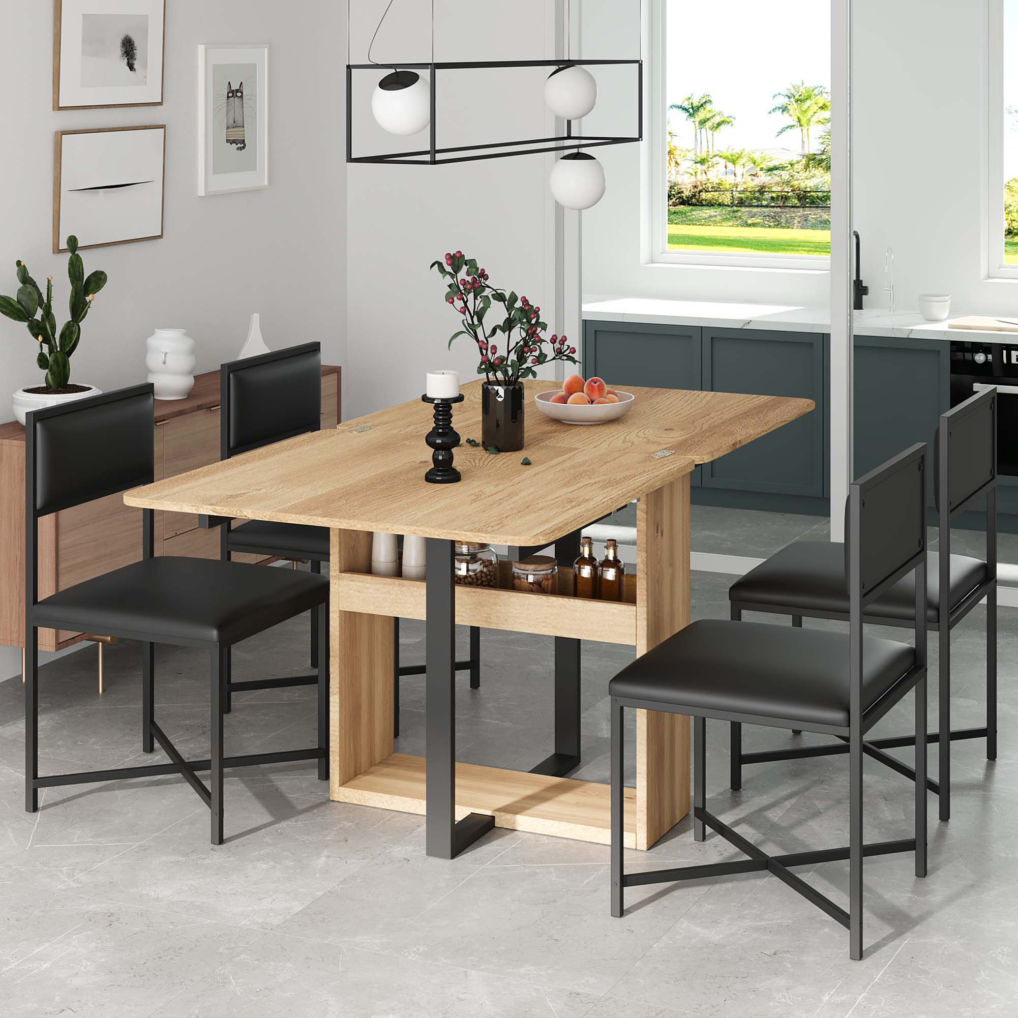 Hokku Designs Modern Compact 63Inch 5-Piece Extendable Dining Table Set ...