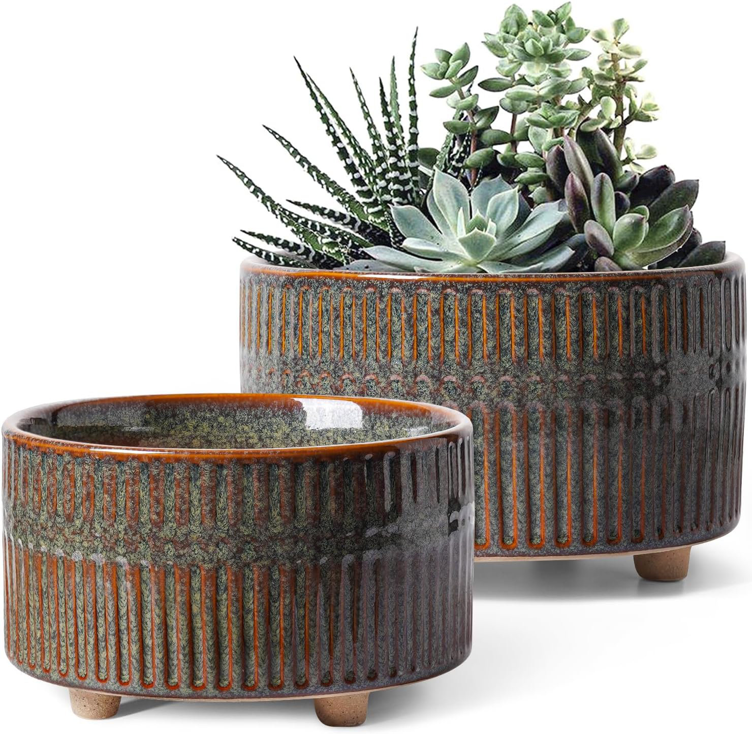 Dakota Fields Succulent Pots, 6.5+8 Inch Ceramic Indoor Plant Pot With ...