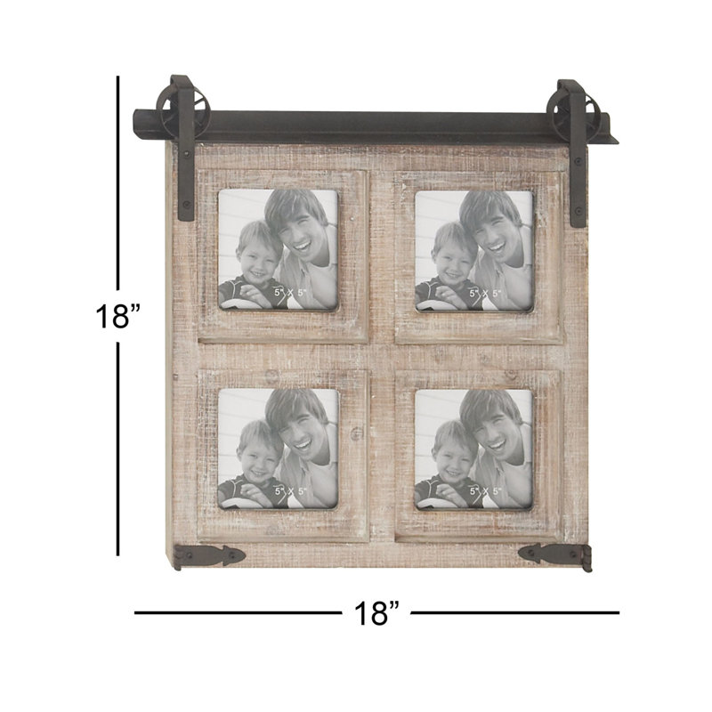 Williston Forge Wooden 4 Slot Brown Wall Photo Frame with Metal Accent ...