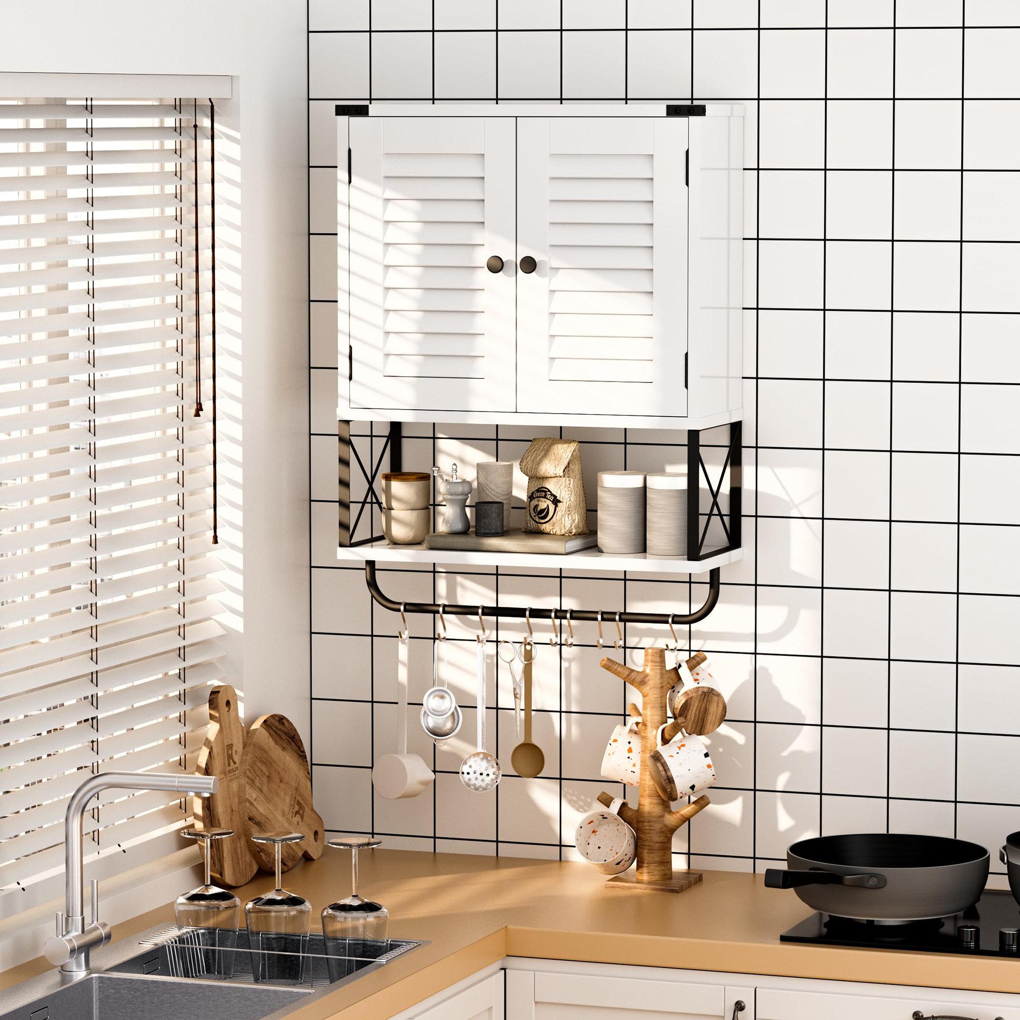 Gracie Oaks Bathroom Hanging Storage Cabinets with Louver Doors | Wayfair