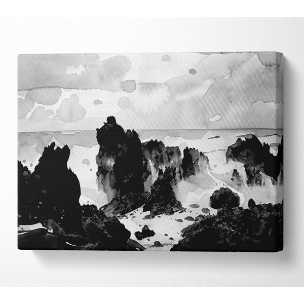 Alpen Home Crashing Waves Over Rocks B N W - Wrapped Canvas Art Prints ...