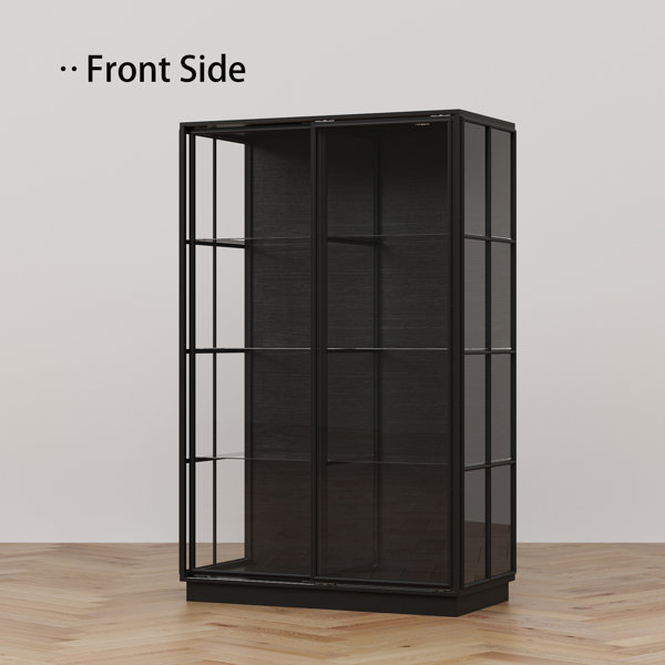 Latitude Run® 74.8" H Black Glass Sliding Door Display Cabinet With Two ...