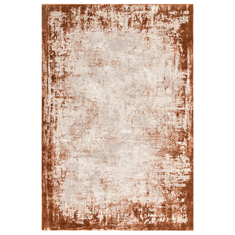 Williston Forge Abrienne Soft Shiny Border Orange/Grey Rug | Wayfair.co.uk