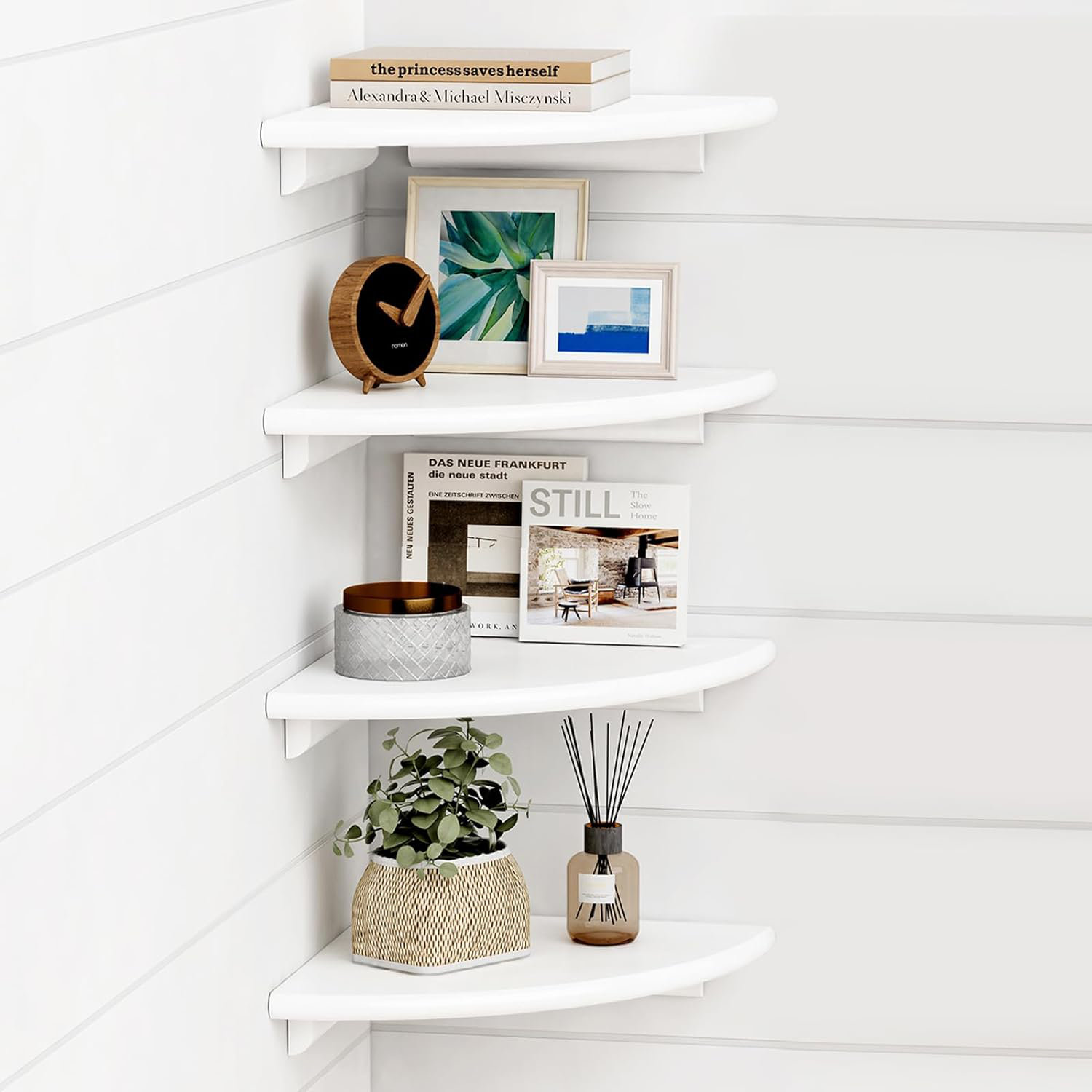 Latitude Run® White Corner Floating Shelves For Wall Set Of 4, Rounded ...