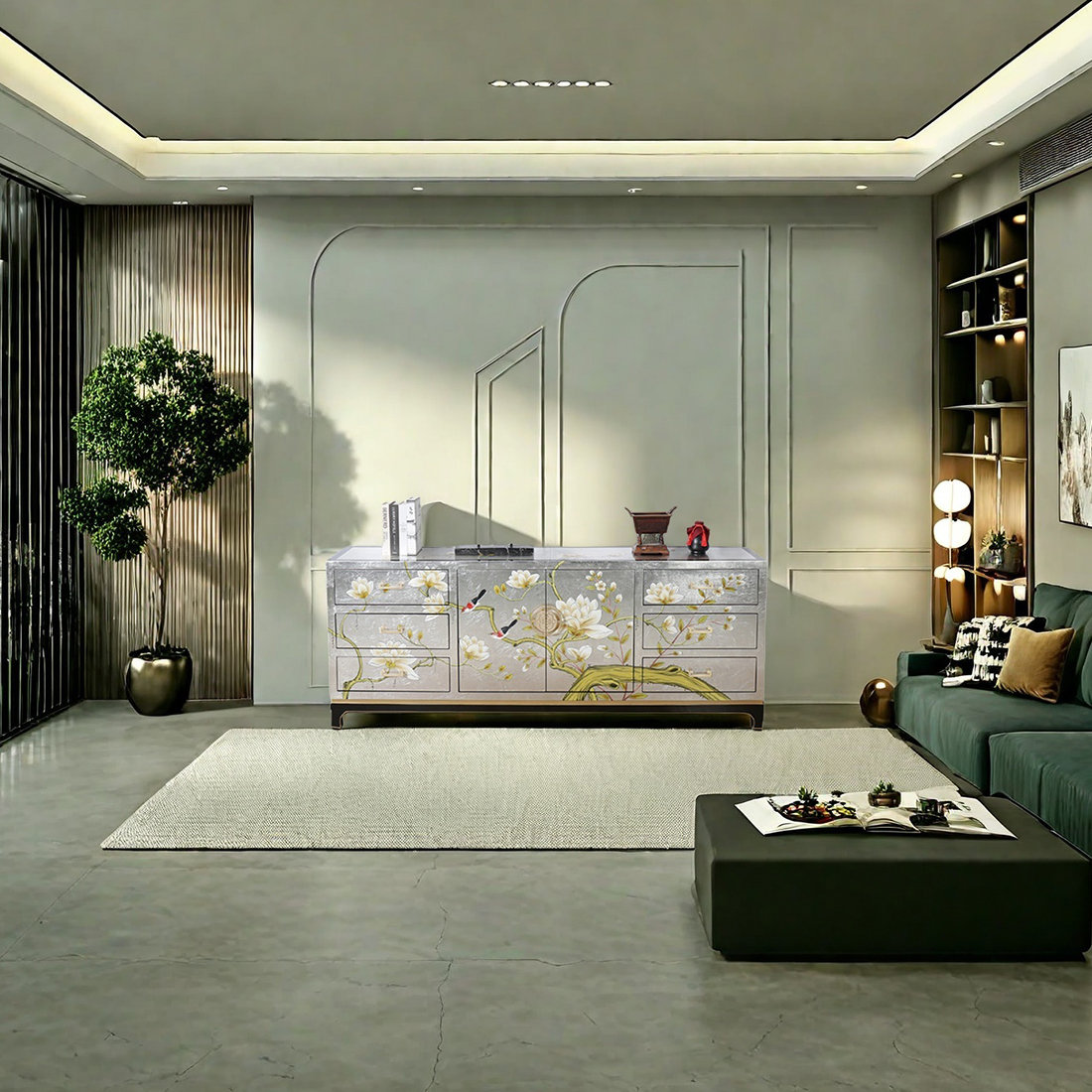 Red Barrel Studio® Birch Wood Frame TV Stand with Hand-Painted Design ...