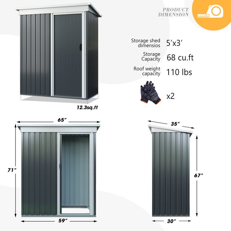JolyDale 5 ft. W x 3 ft. D Metal Lean-To Storage Shed & Reviews | Wayfair