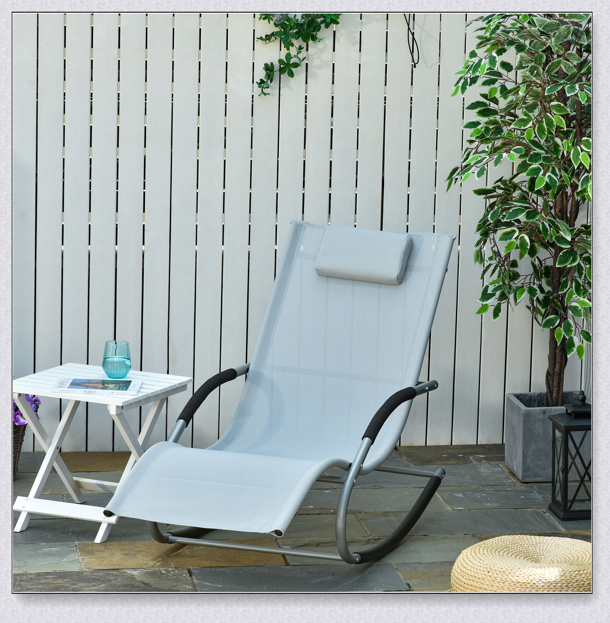 Orren Ellis Outsunny Zero Gravity Rocking Chair Outdoor Chaise Lounge ...