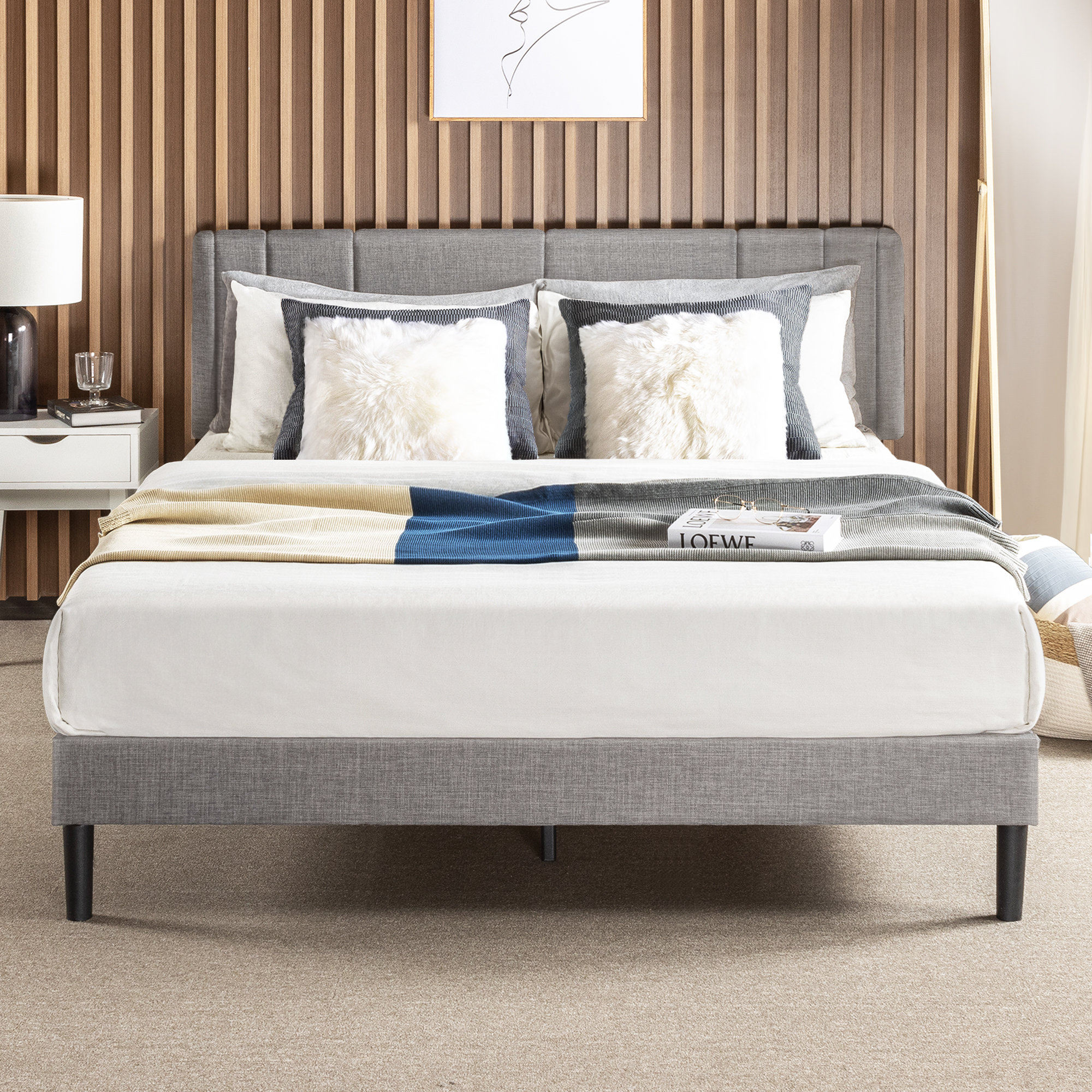 Ebern Designs Upholstered Platform Bed with Vertical Channel Tufting ...