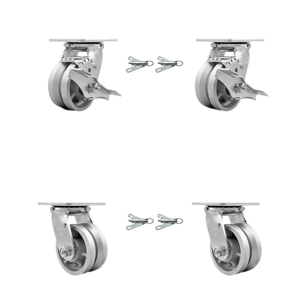 Service Caster 4 Piece Steel Caster Set with Ball Bearings and Brake ...