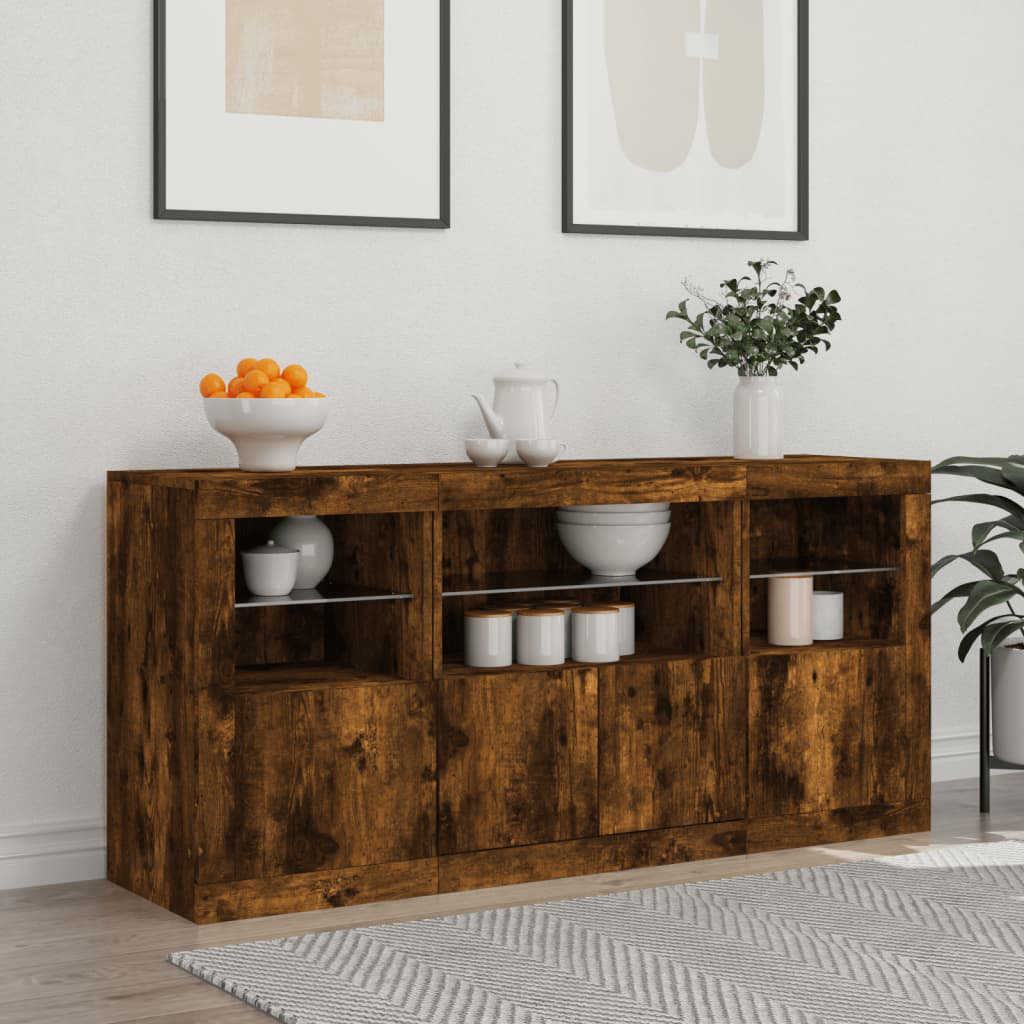 Wrought Studio™ Sideboard With LED Lights Smoked Oak 56.1"X14.6"X26.4 ...