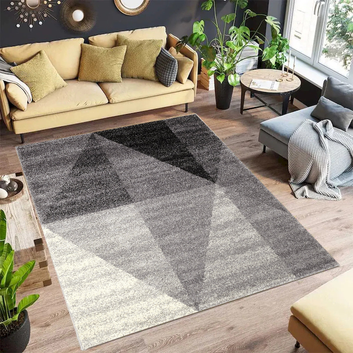 Latitude Run® Sueno White;Black And Gray Geometric Pattern Rug | Wayfair