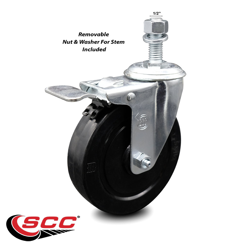 Service Caster 5 Inch Soft Rubber Wheel Swivel ½ Inch Stem Caster with ...