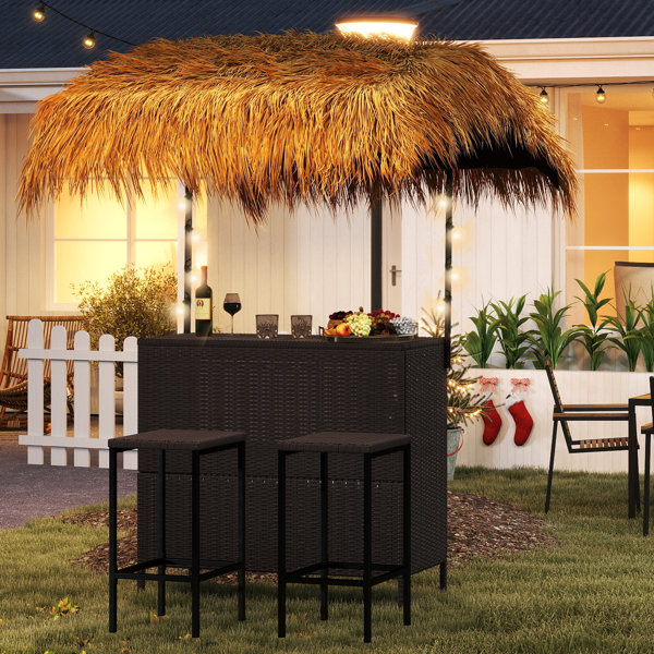 Arlmont & Co. 3-piece Tiki Bar Set With Thatched Roof | Wayfair
