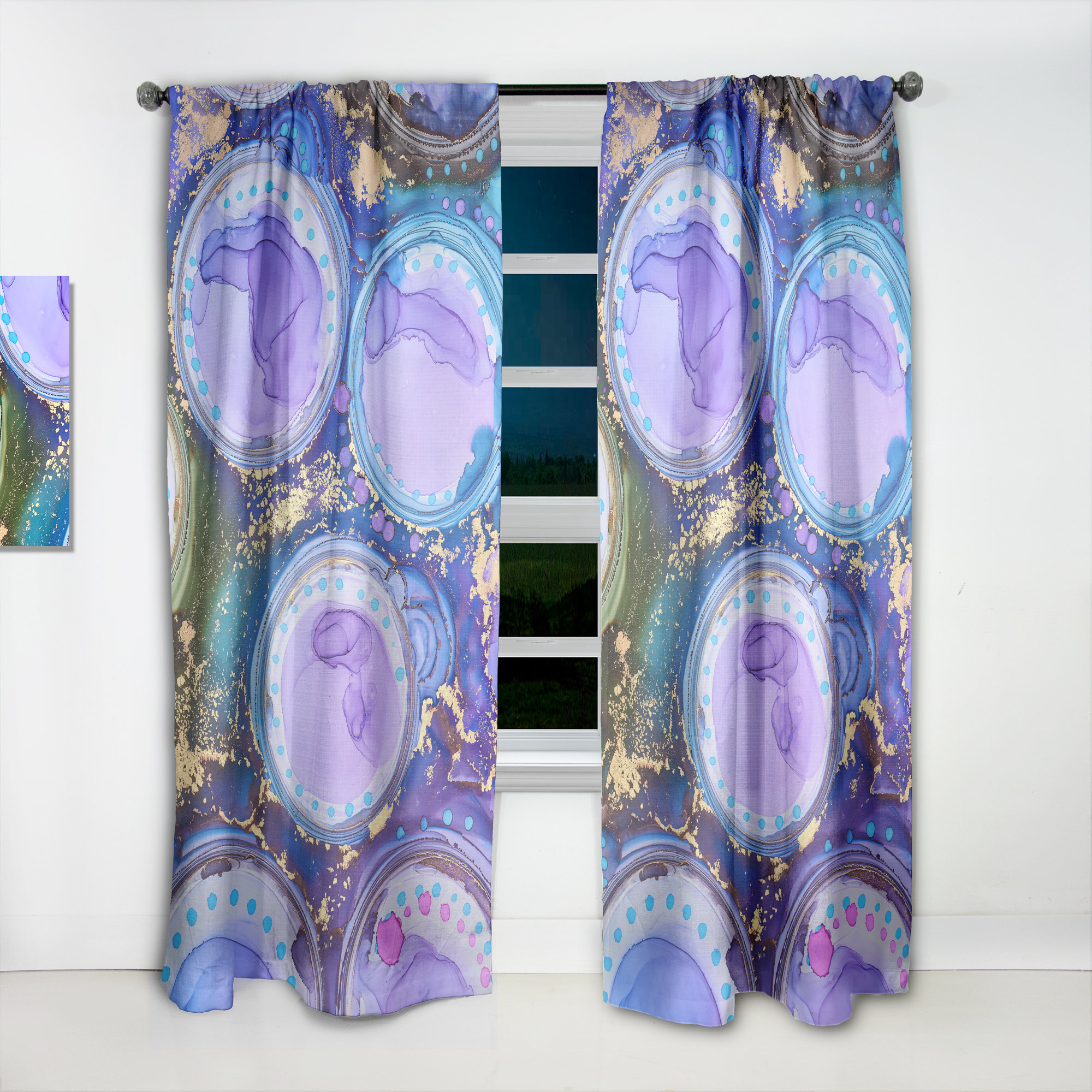 Design Art Fluid Art IX Linen Abstract Semi-Sheer Thermal Rod Pocket ...