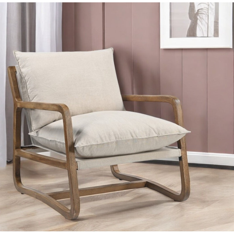HomeRoots 30" Beige And Natural Linen Arm Chair | Wayfair
