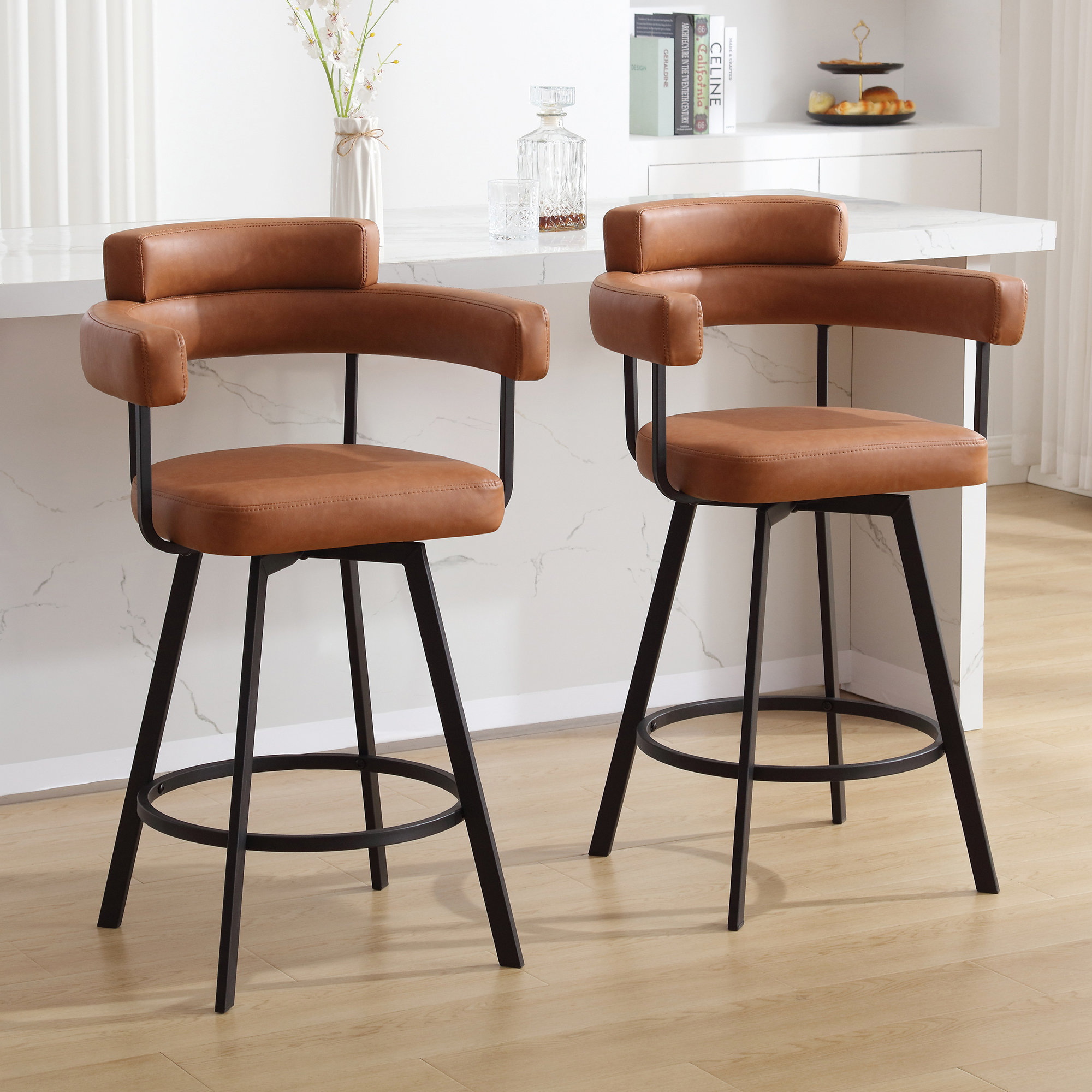 Latitude Run® Rozie Swivel Upholstered 26" Faux Leather Counter Stool ...
