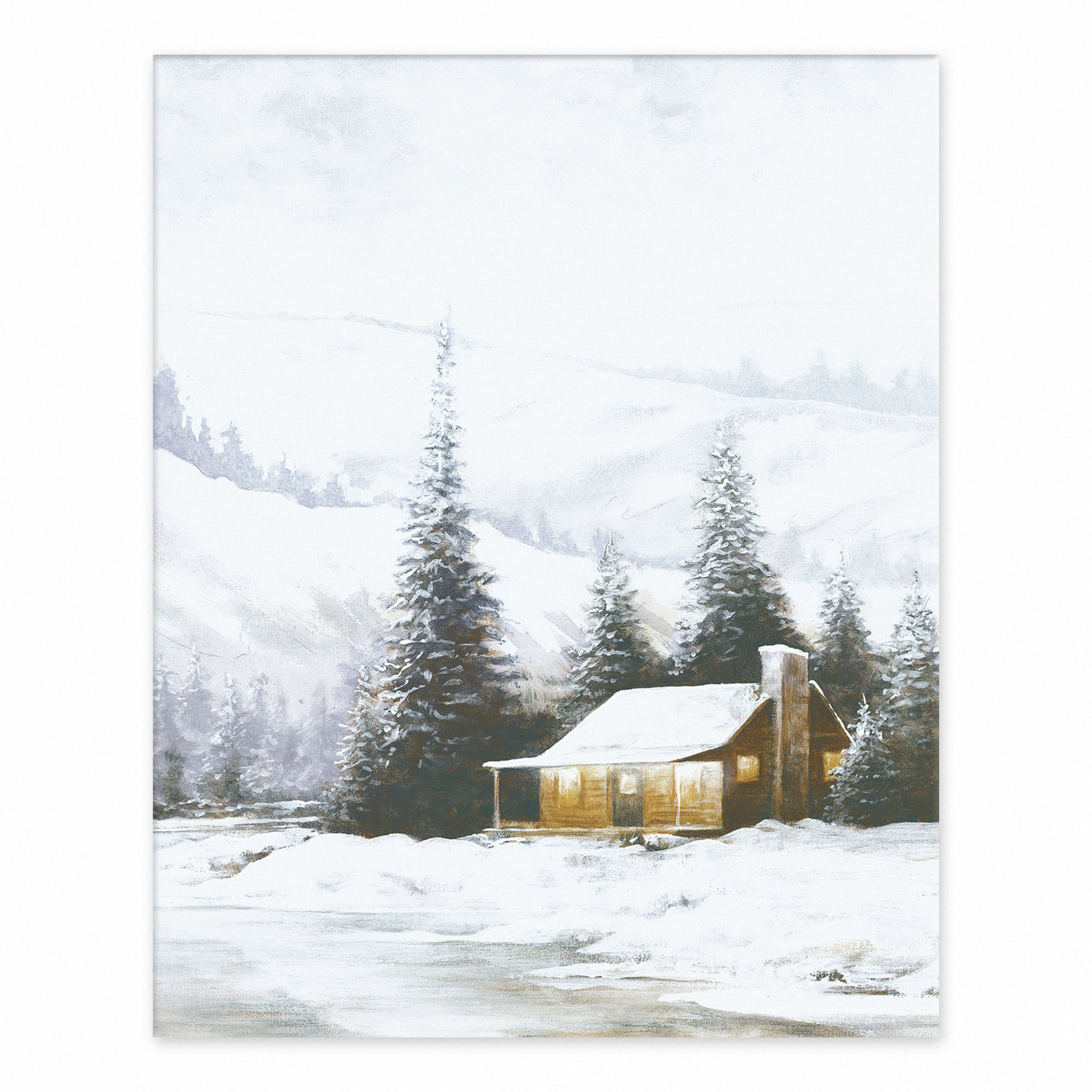 Millwood Pines Newfolden Snowy Wooden Cabin Easel Back Canvas | Wayfair