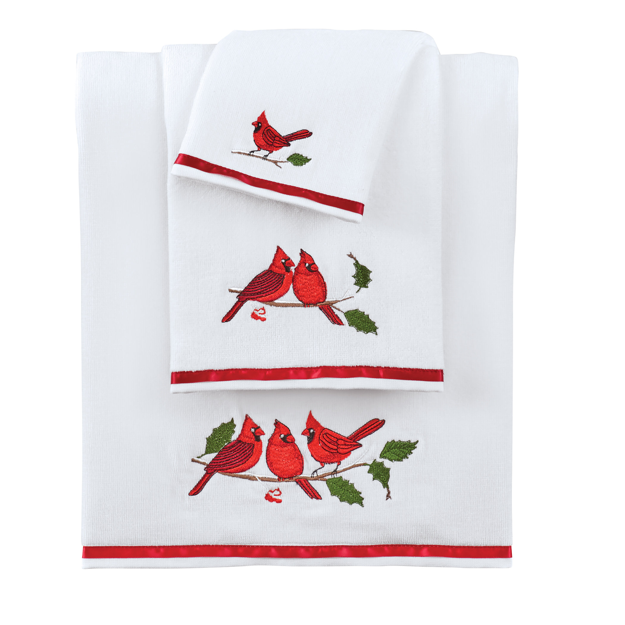 The Holiday Aisle® Joevan Cardinals on Branch Winter Holly 3 Piece Bath ...