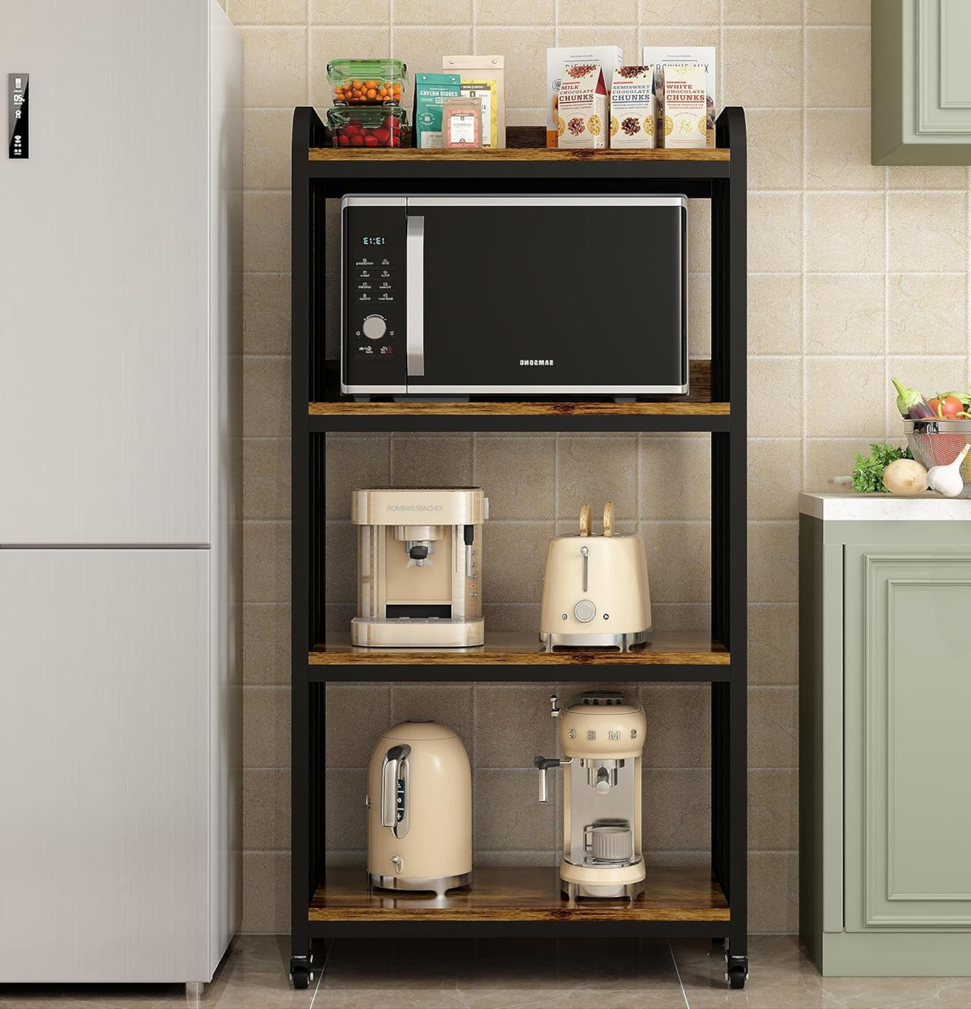 17 Stories 4-Tier Kitchen Baker's Rack With Rolling Wheels, Adjustable ...