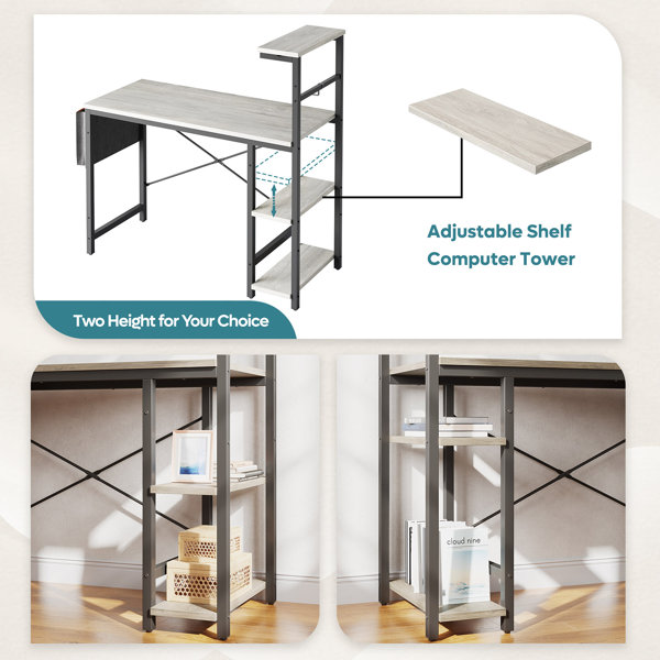 17 Stories Johnothan Computer Desk with 4 Tiers Shelves, LED, 44 ...