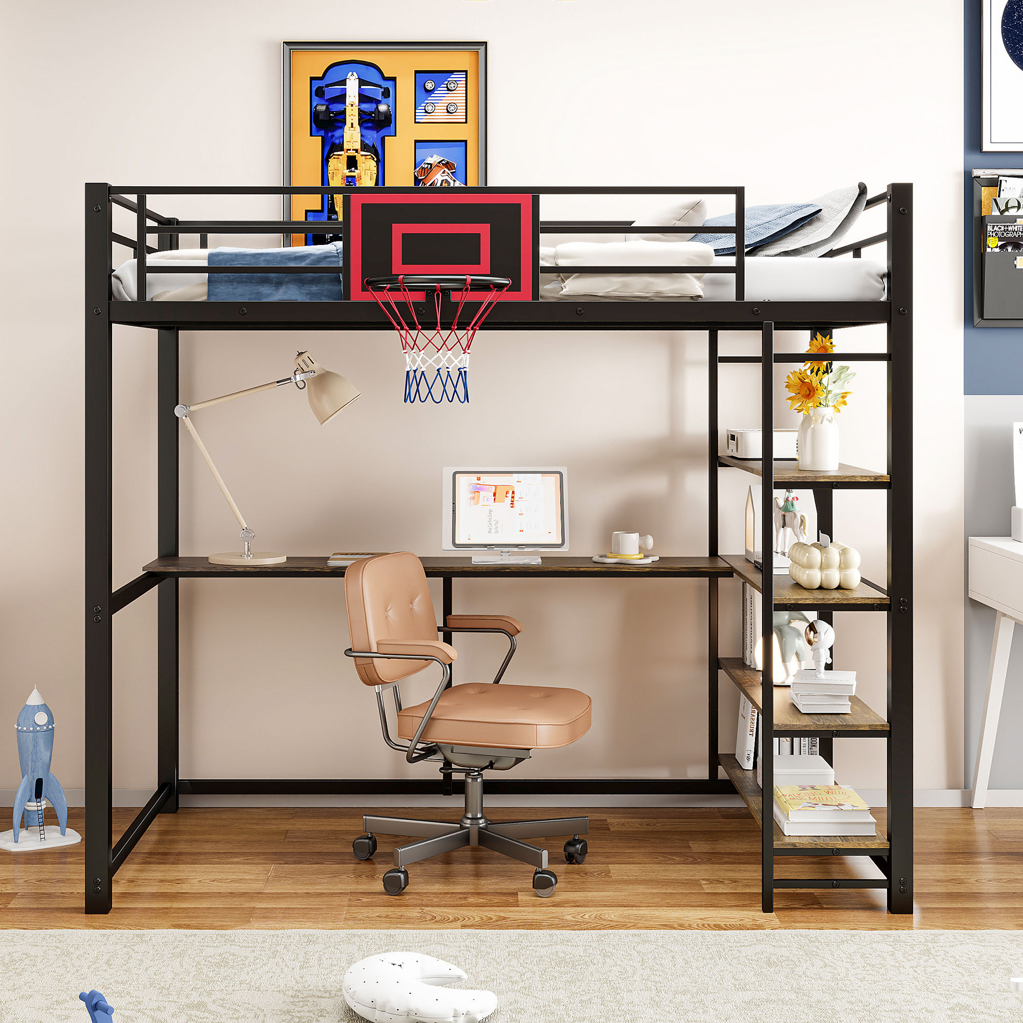 Mason & Marbles Loft Bed With Basketball Hoop | Wayfair
