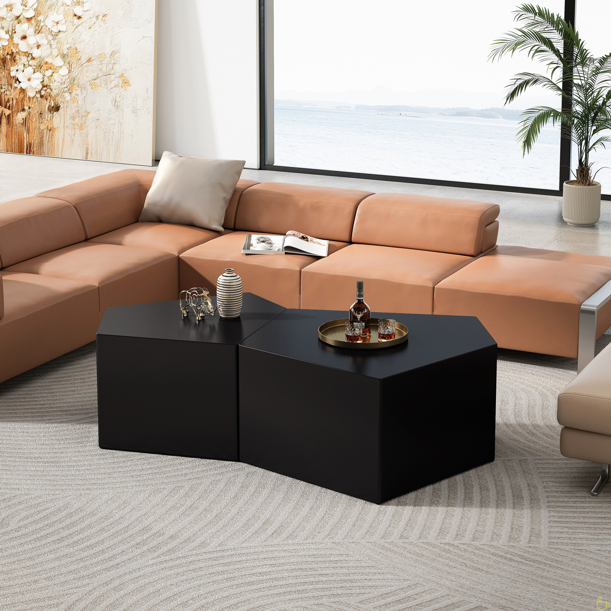Mercer41 Irregular Pentagon Nesting Coffee Table Set, Geometric Coffee ...