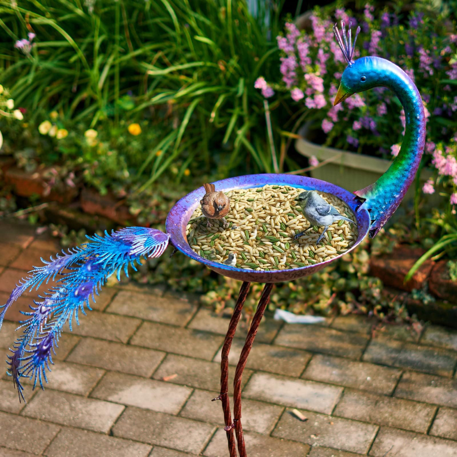 Bungalow Rose Outdoor Peacock Bird Bath & Feeder Set | Wayfair
