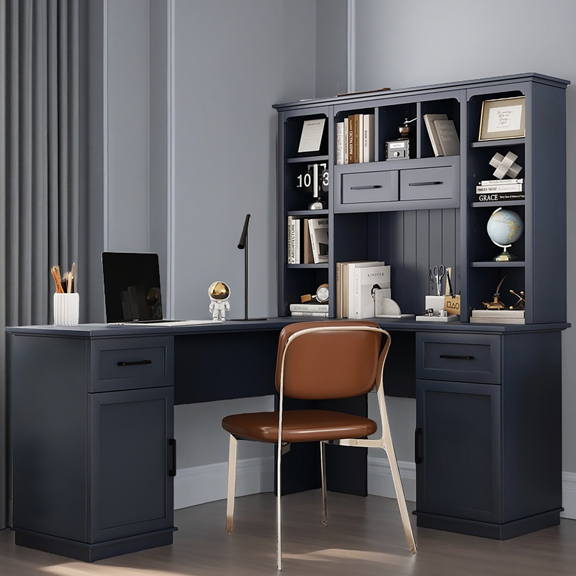 Lark Manor™ L-Shaped Computer Desk With 2 Cabinets And 2 Drawers ...