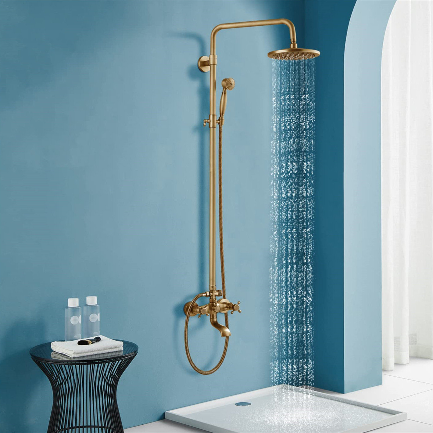 POGBUT Wall-Mounted Outdoor Shower with Dual Cross Handles | Wayfair