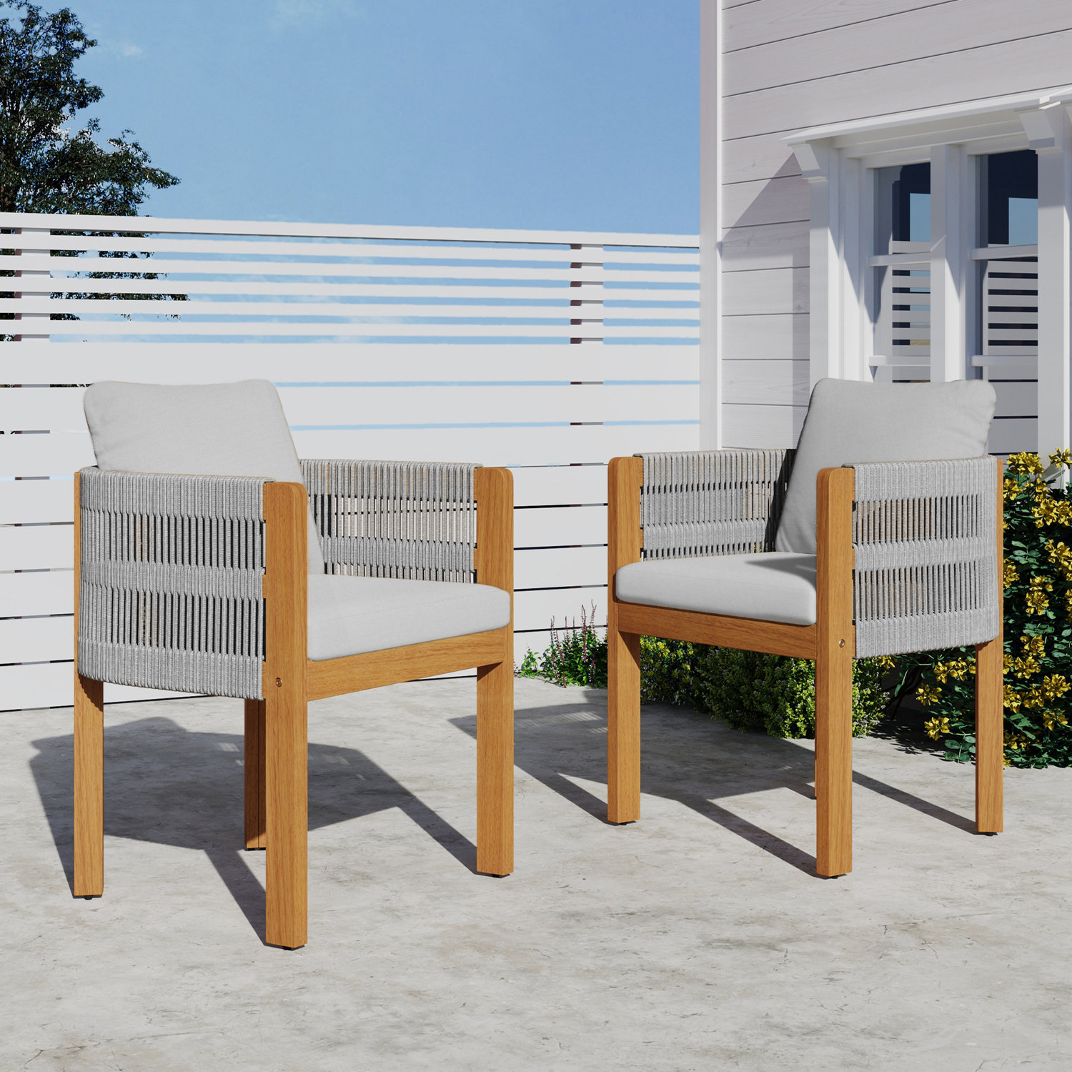 Bayou Breeze Acacia Wood Outdoor Dining Chairs set of 2 with Rope ...