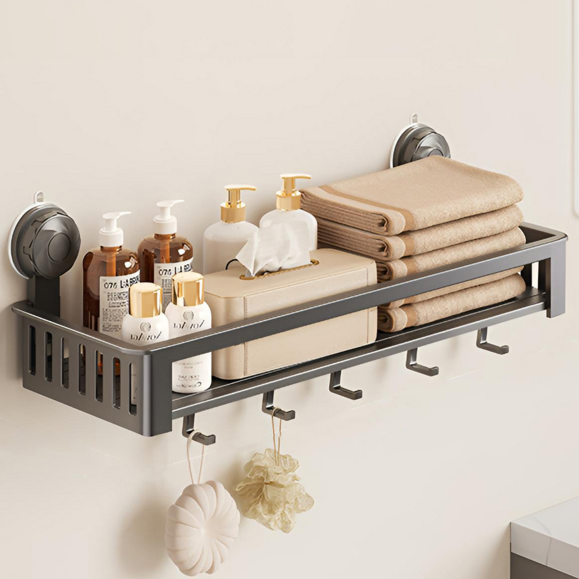 Latitude Run® Suction Cup Non Perforated Bathroom Storage Rack ...