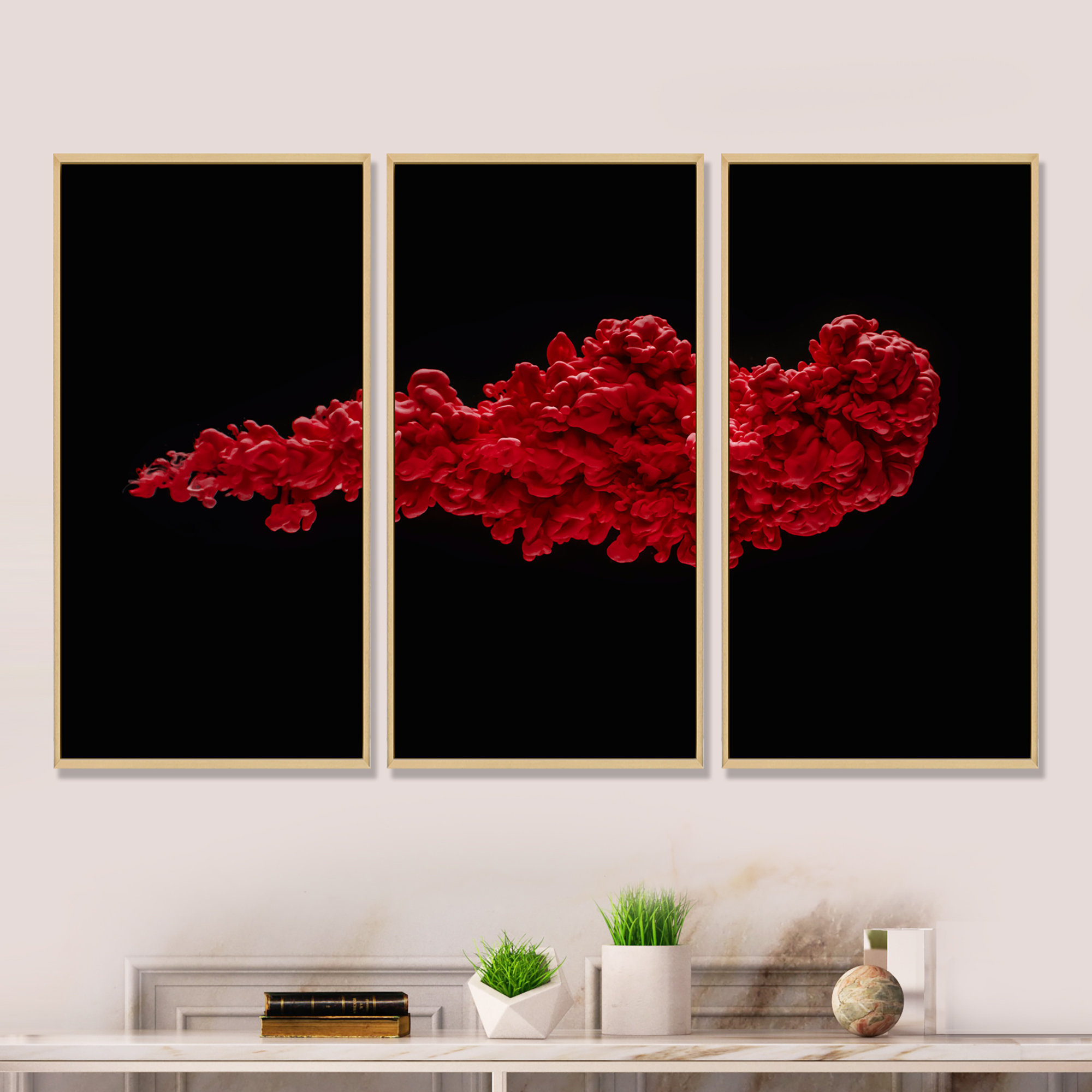 Ebern Designs Red River Or Red Ink Liquid Art - Modern Framed Canvas ...