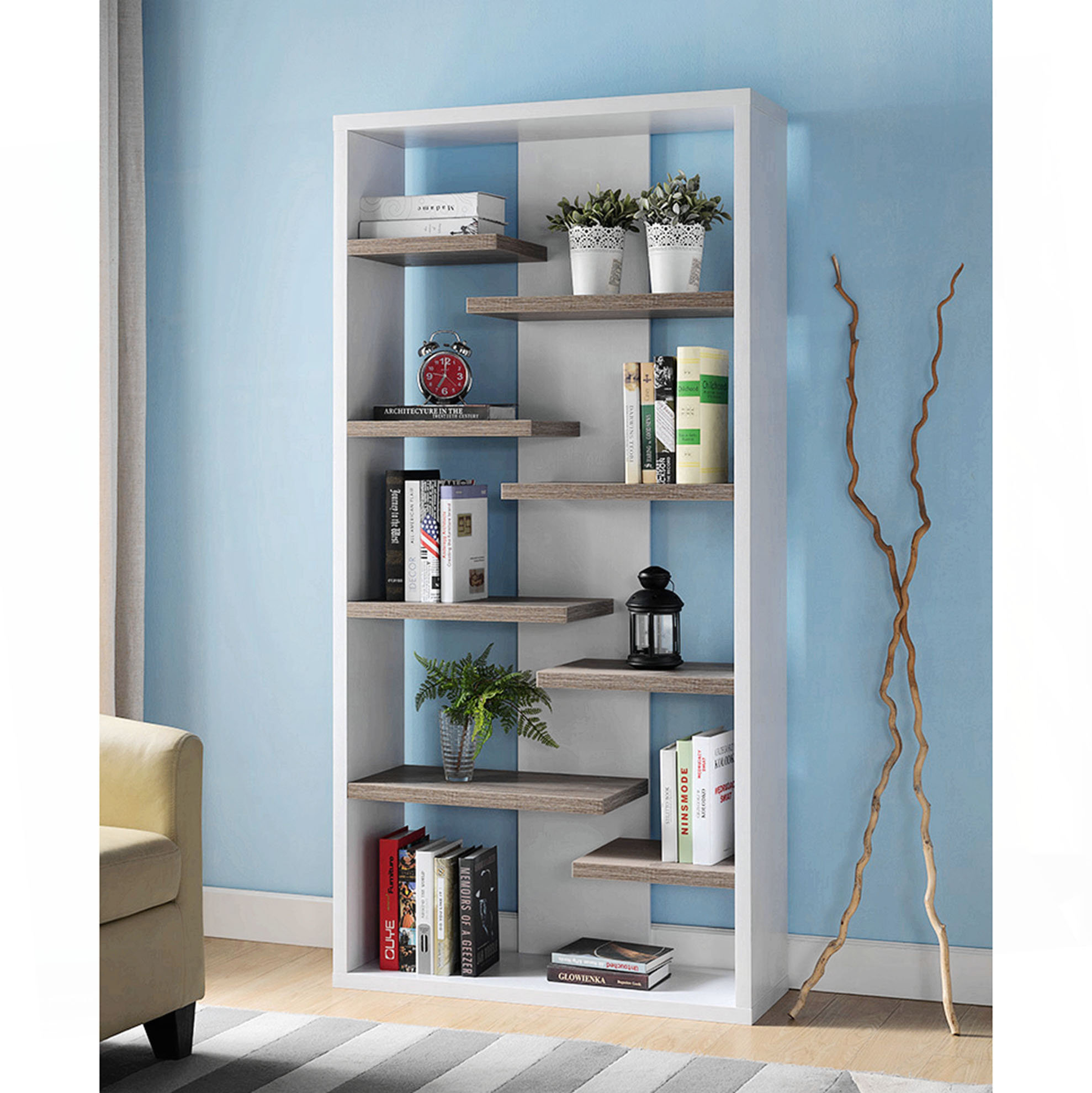 Ebern Designs Mid Century Display Bookcase, Open Back Display Bookcase ...