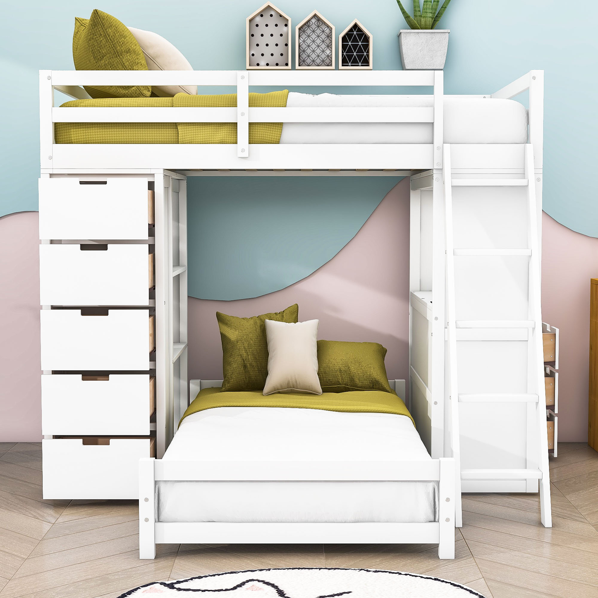 Harriet Bee Jasperd Twin over Twin 8 Drawer L-Shaped Bunk Beds with Built-in-Desk by Harriet Bee ...