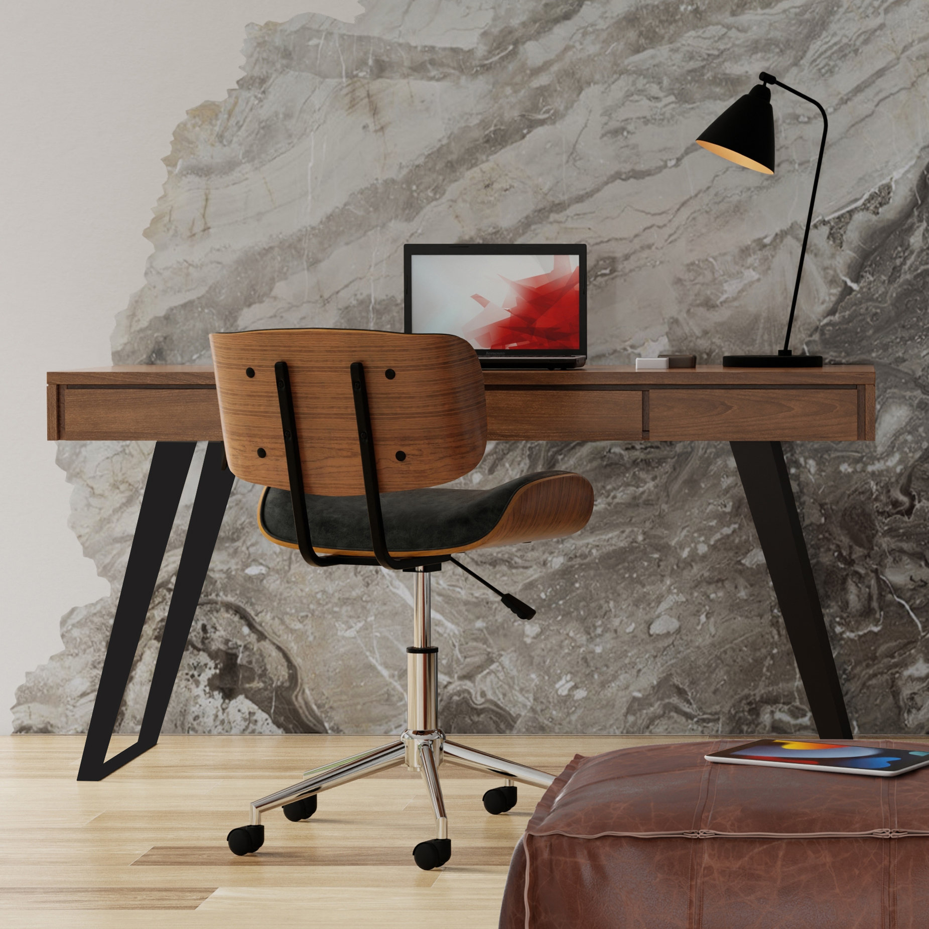Simpli Home Lowry Solid Acacia Wood and Metal Modern Industrial Writing ...