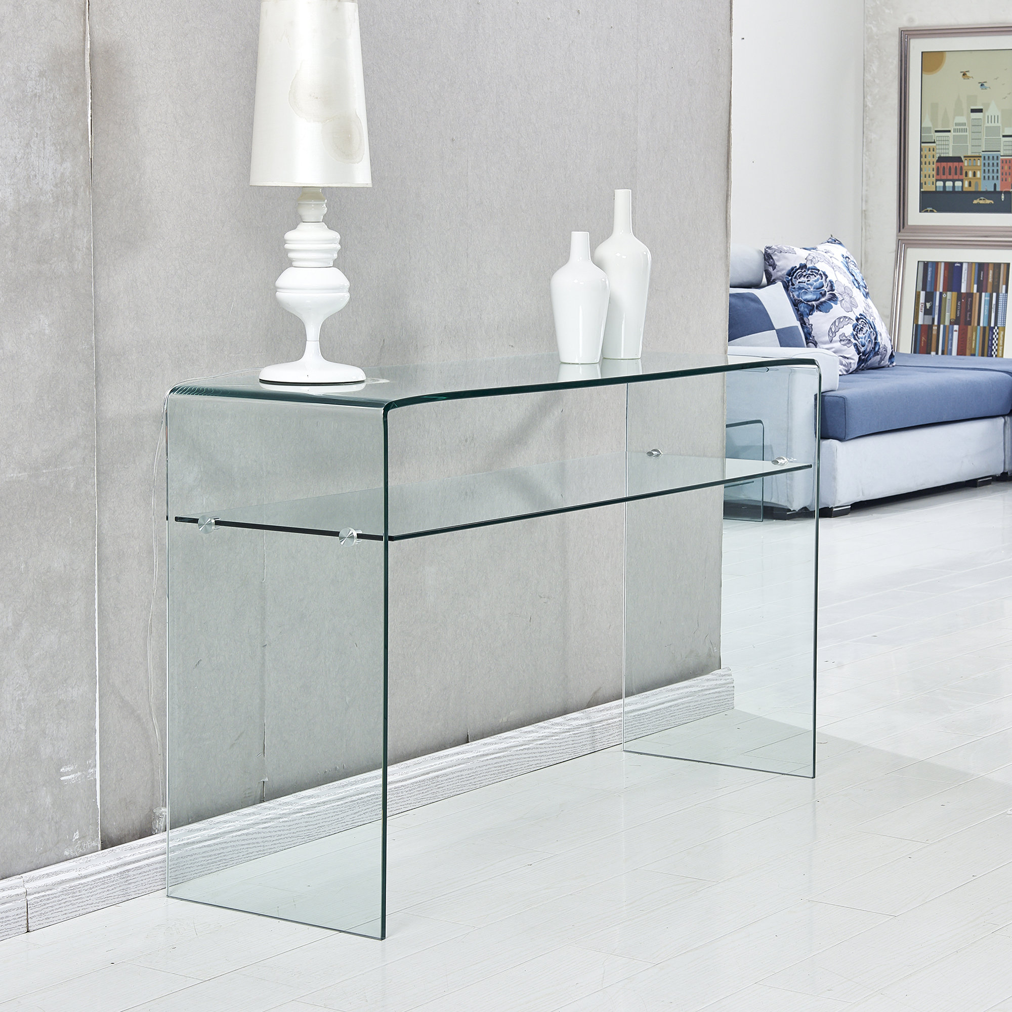 Ivy Bronx Tempered Glass Console Table, Entryway Table With Storage ...
